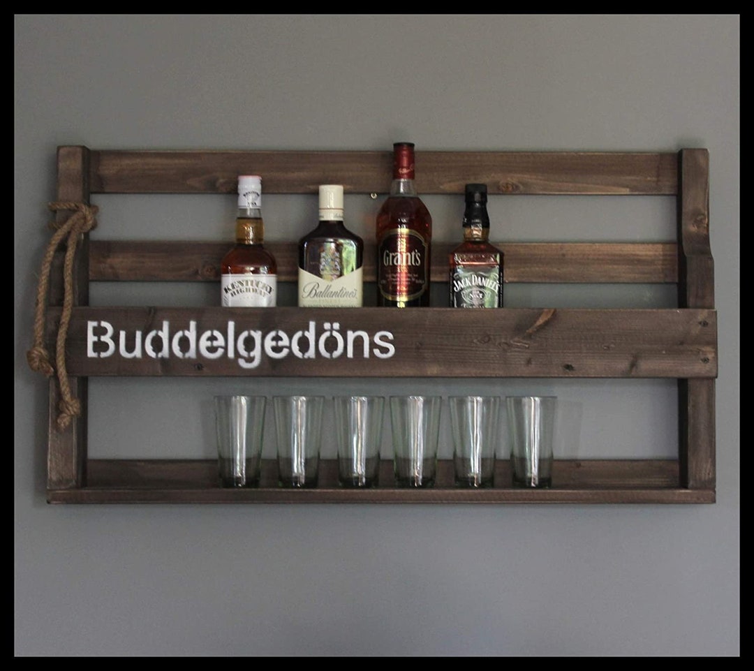 Holz Whiskey Regal mit Gläserhalter Druck "Sabbel Water" oder ...
