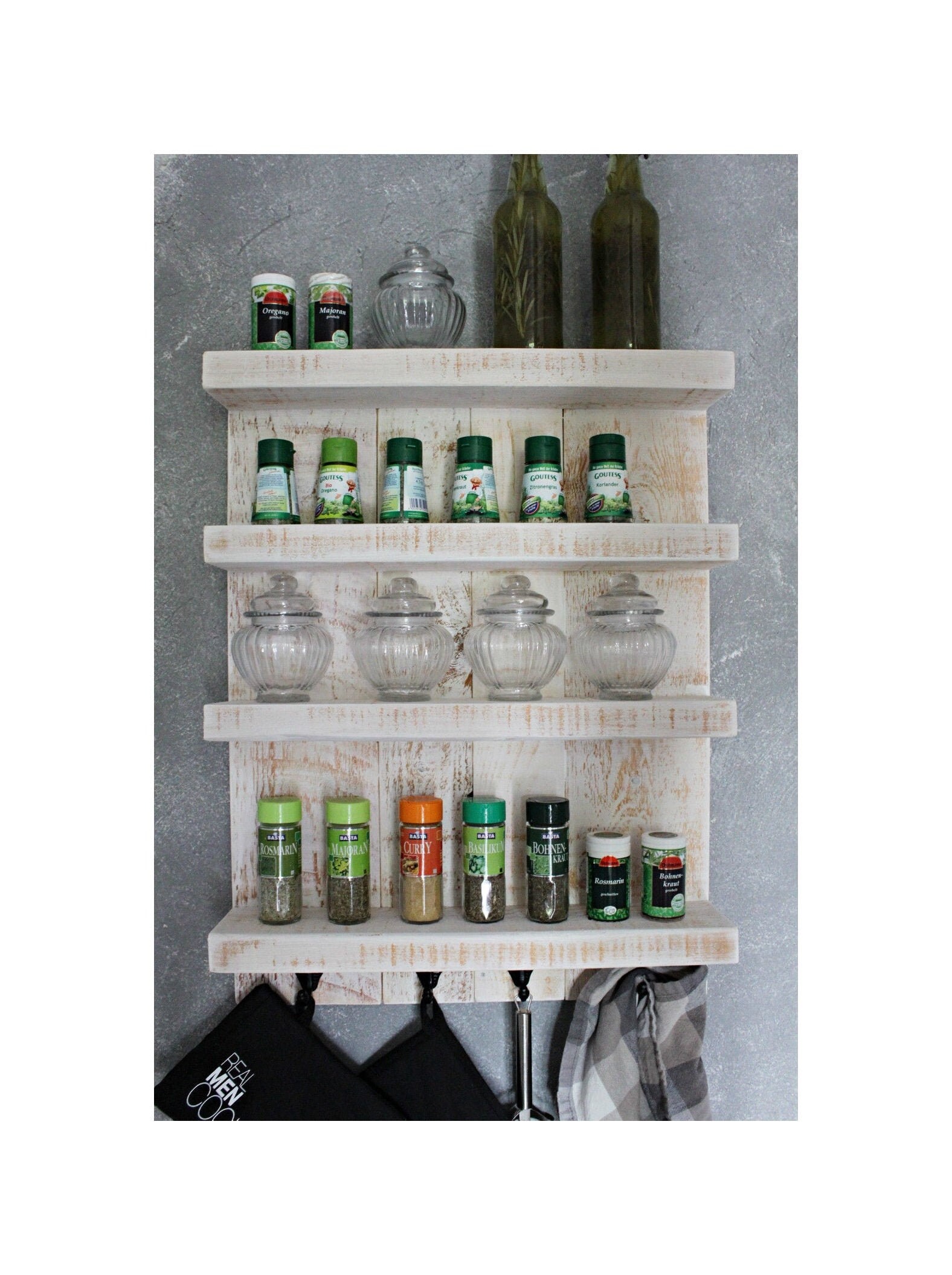 Wooden spice rack for the wall - vintage white - 4 shelves - 65 x 50 x ...