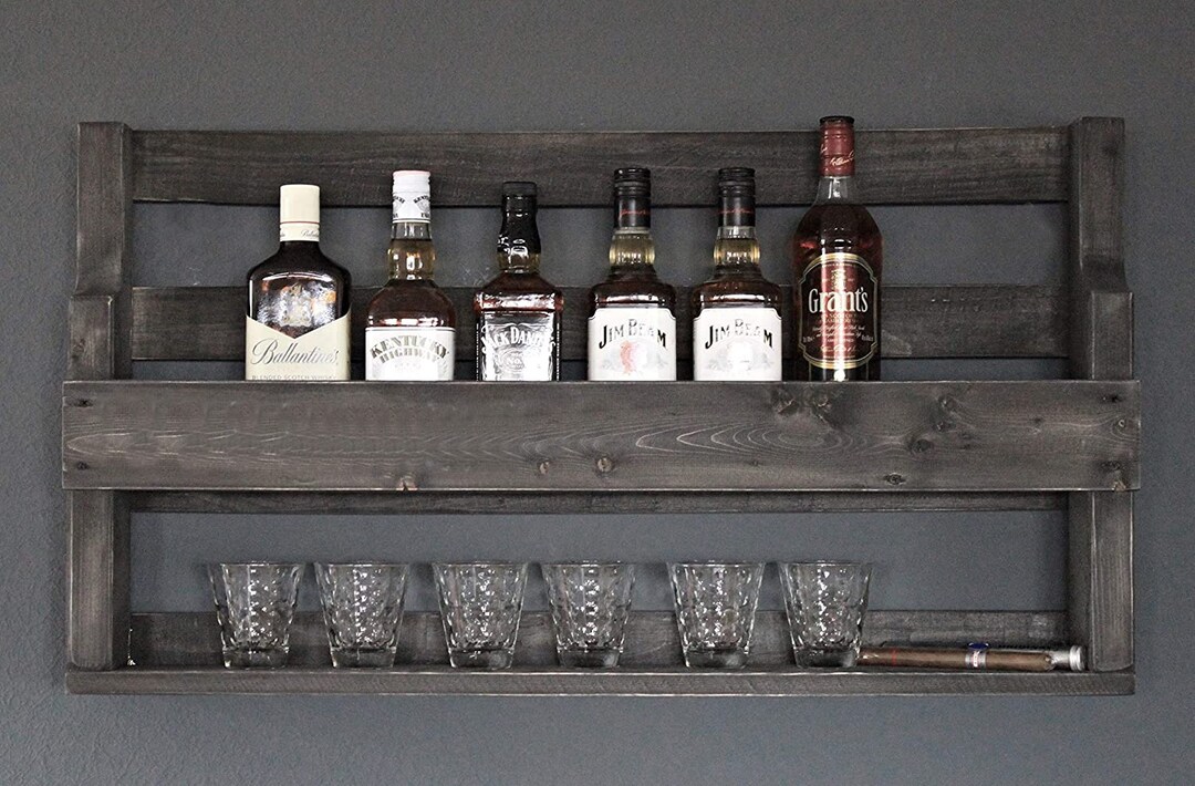 Whisky Regal aus Holz - mit Gläserhalter - Schwarz - Industrie Stil ...