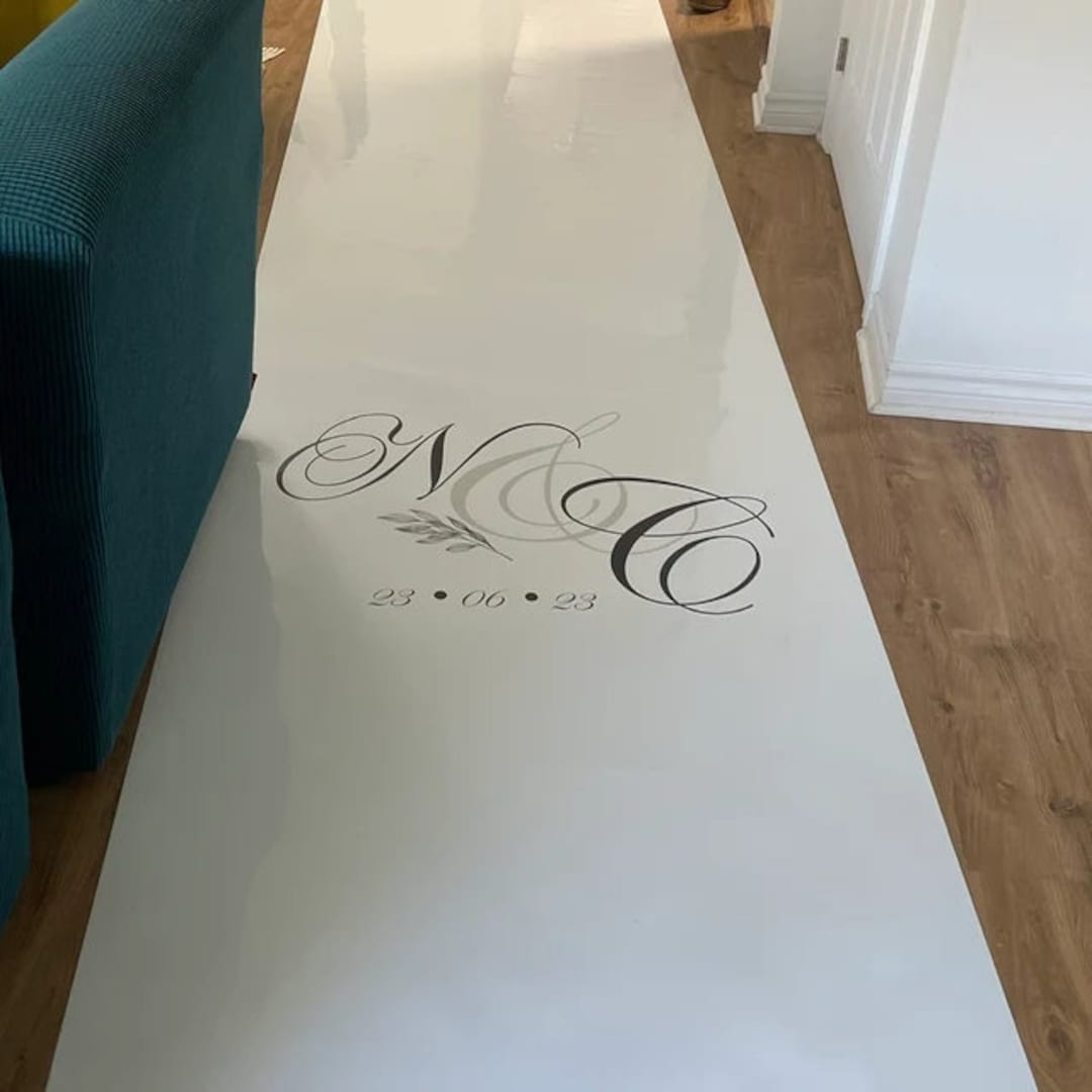 Personalized Glossy White Mirrored Reflection Aisle Runner Engagement ...