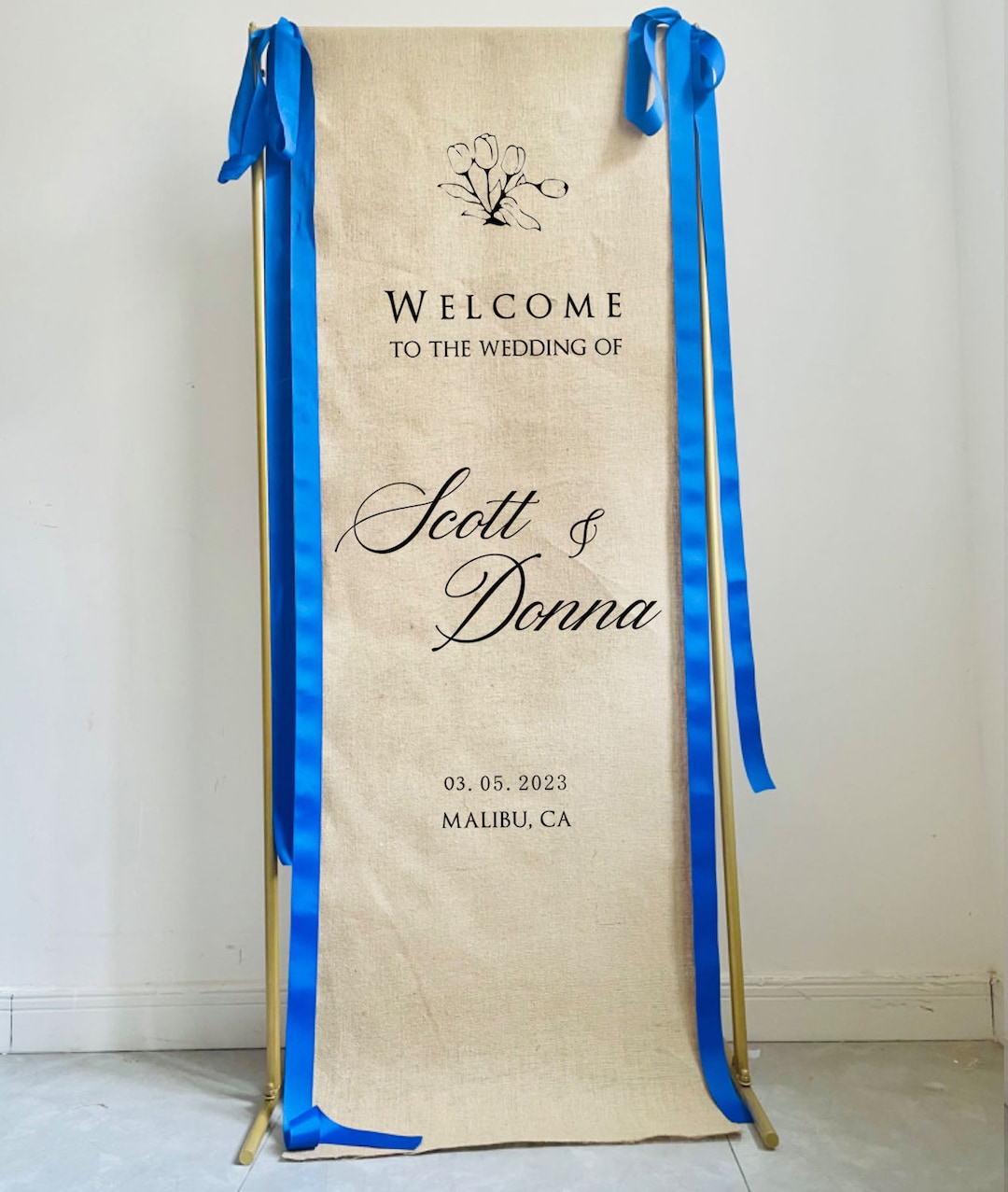 Burlap With Ribbon Wedding Welcome Sign Eyelets Hang Signature Fabric ...