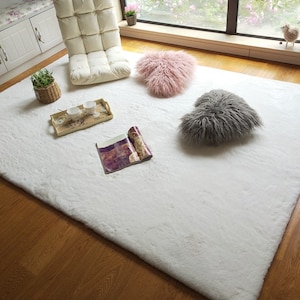 5ft Soft Faux Fur Rabbit Rectangle Round Area Rug Living Room Decor ...