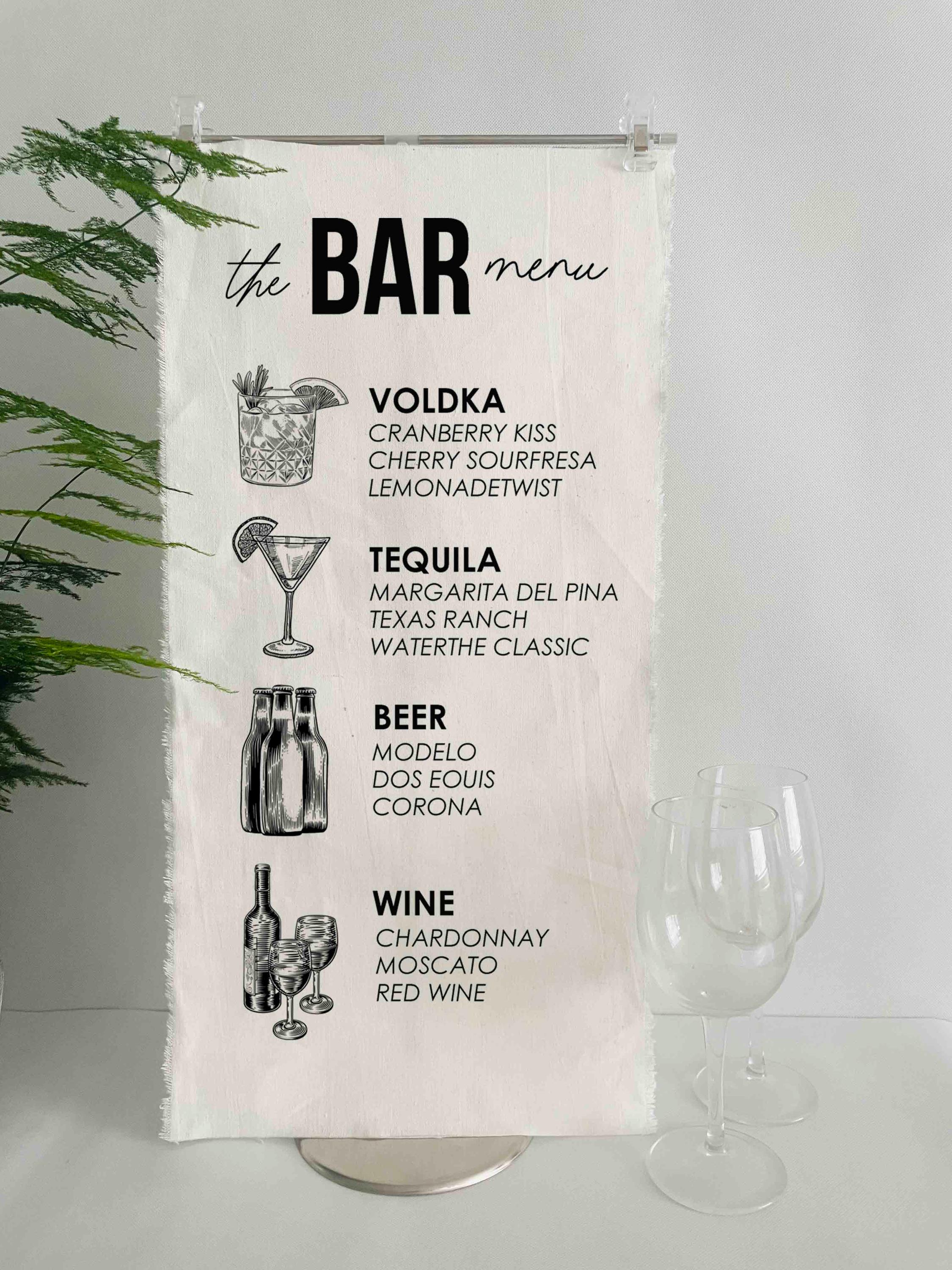 Custom Fabric Wedding Bar Menu Sign: Linen Cotton Banner - Etsy