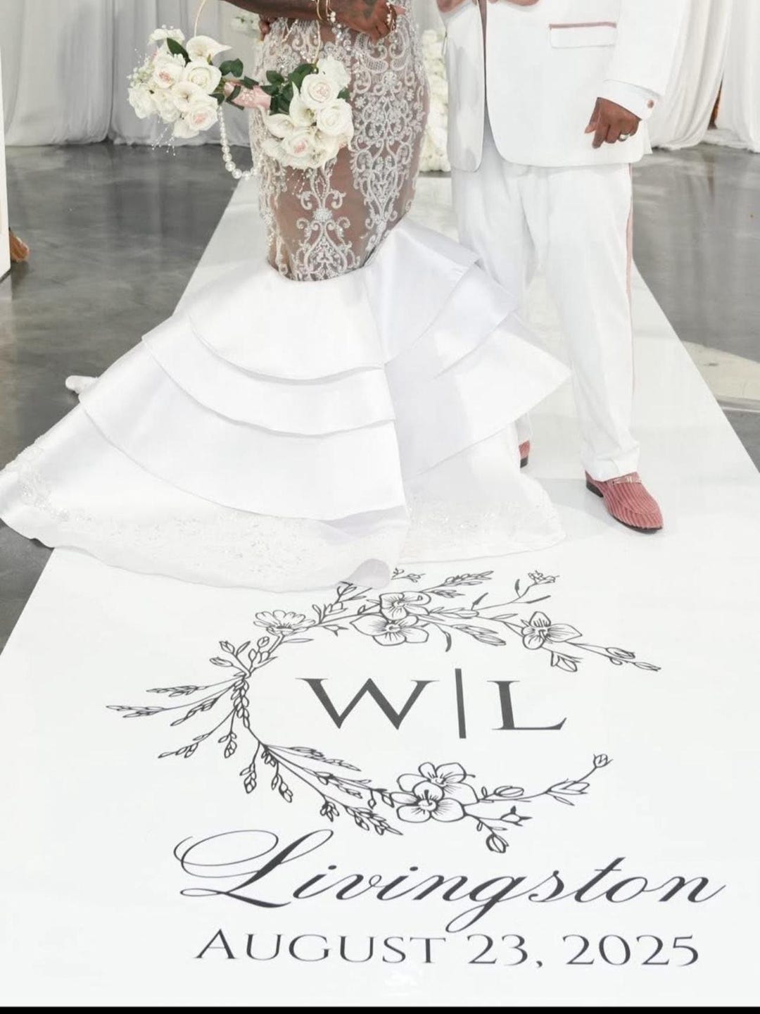 White Glossy Mirrored Reflection Personalized Aisle Runner Engagement ...