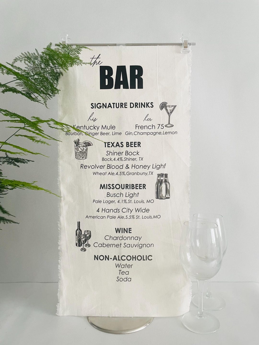 Signature Bar Menu Sign, Custom Linen Bar Sign for Party, Custom ...