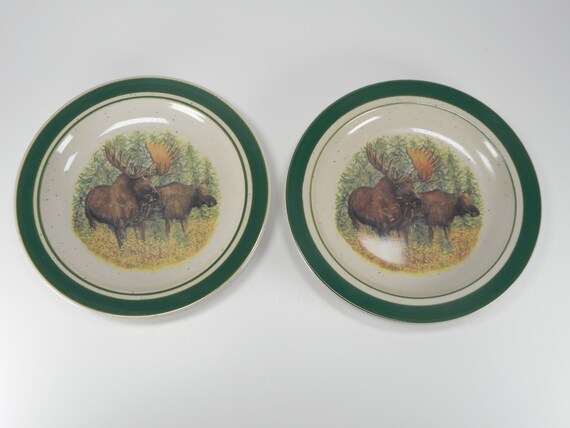 2 Cabela's Woodland Moose Small Plates Folkcraft Stoneware - Etsy