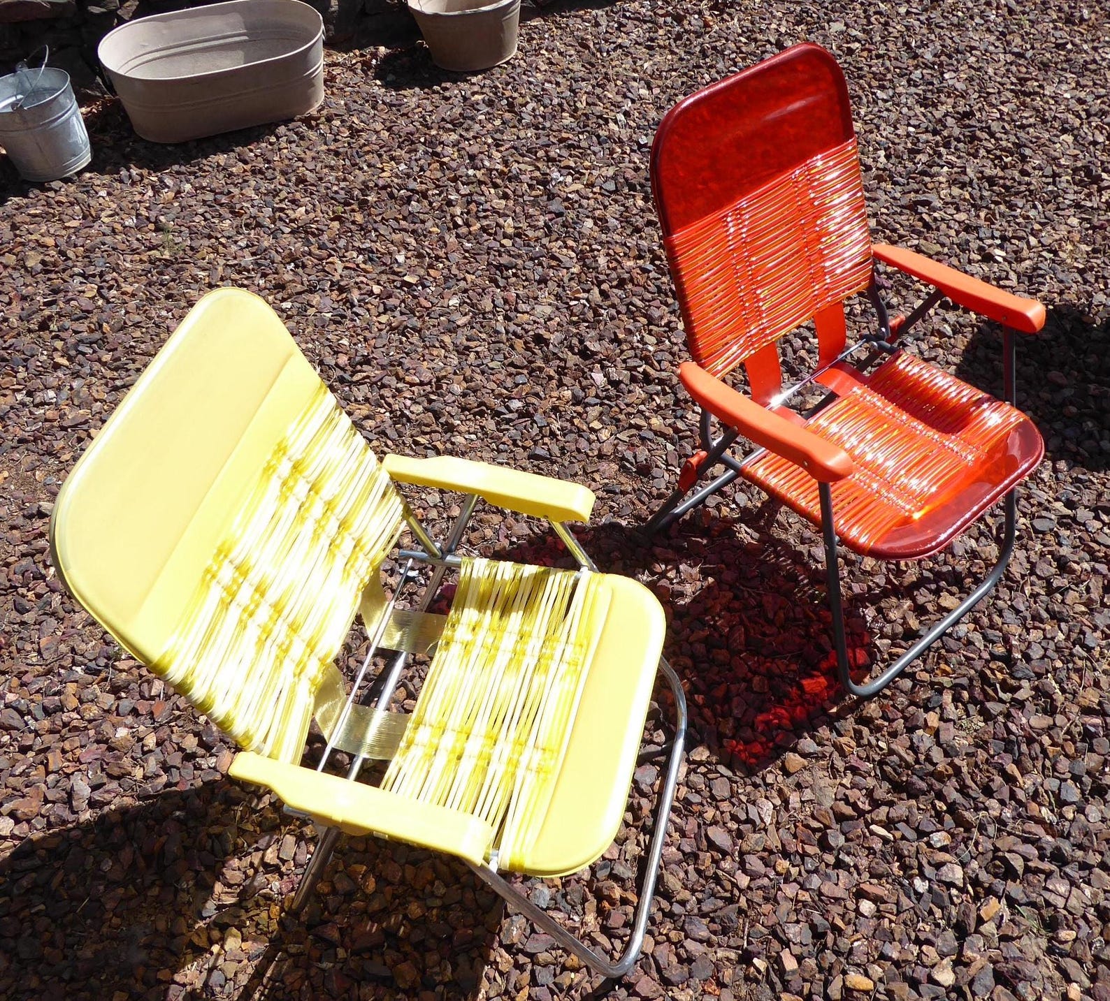 2 'jelly' Tubing Lawn Chairs Red/orange & Yellow/white Folding RV ...
