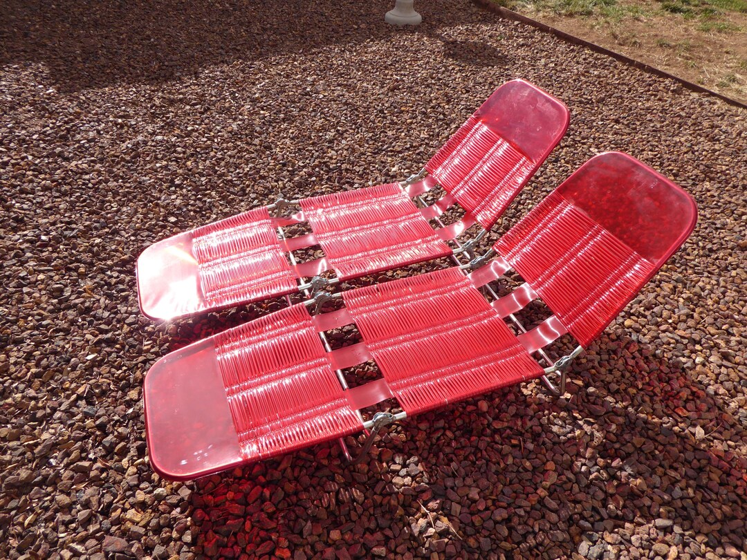 2 Beautiful Vinyl 'jelly' Lounge Chairs Folding Red Retro Pool Patio - Etsy
