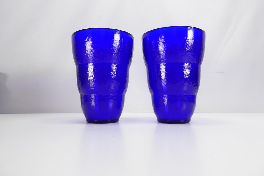 Cobalt Blue Heavy Glass Tumblers 2 - Etsy