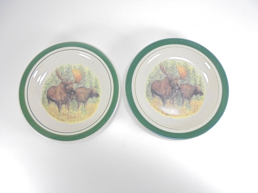 2 Cabela's Woodland Moose Small Plates Folkcraft Stoneware - Etsy