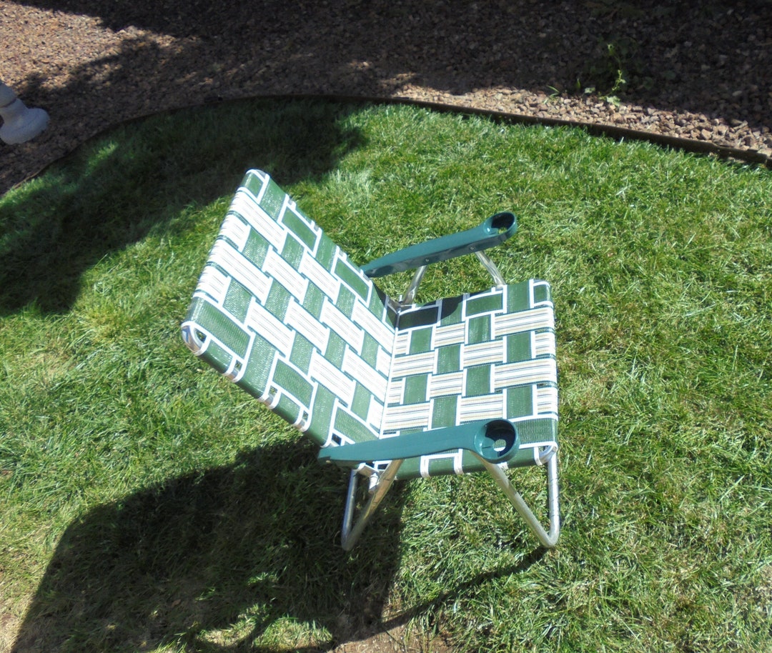 Lawn Chair Folding Chair Aluminum Frame Green NEW Webbing! 2 Cup ...