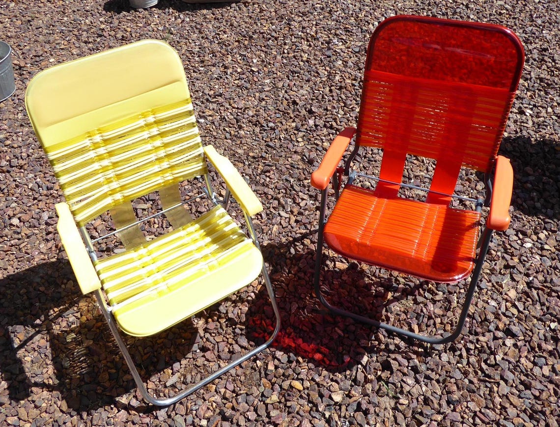 2 'jelly' Tubing Lawn Chairs Red/orange & Yellow/white Folding RV ...