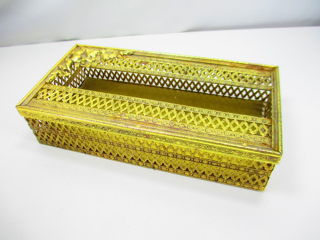 Brass Tissue Box Floral Decorative Vintage Bathroom - Etsy