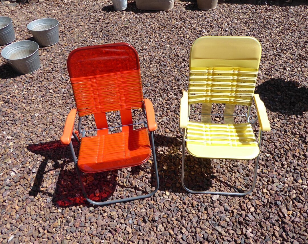 2 'jelly' Tubing Lawn Chairs Red/orange & Yellow/white Folding RV ...