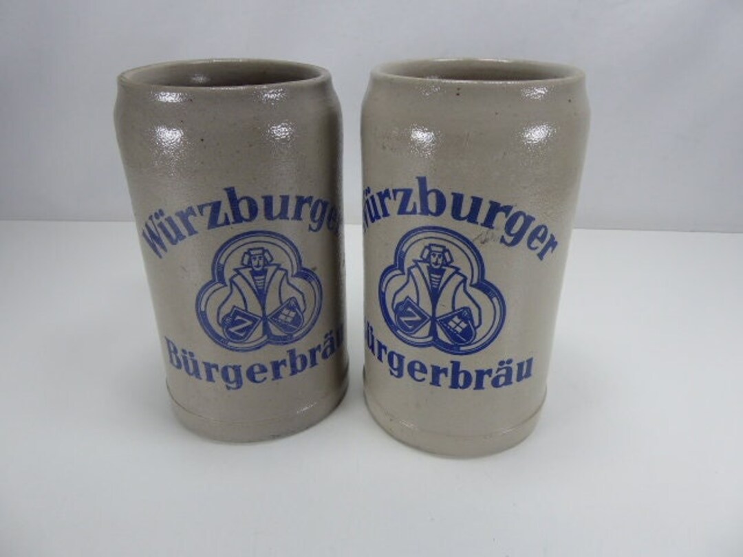 2 Vintage WURZBURGER Burgerbrau 1L Stoneware Beer Stein Mug~germany ...