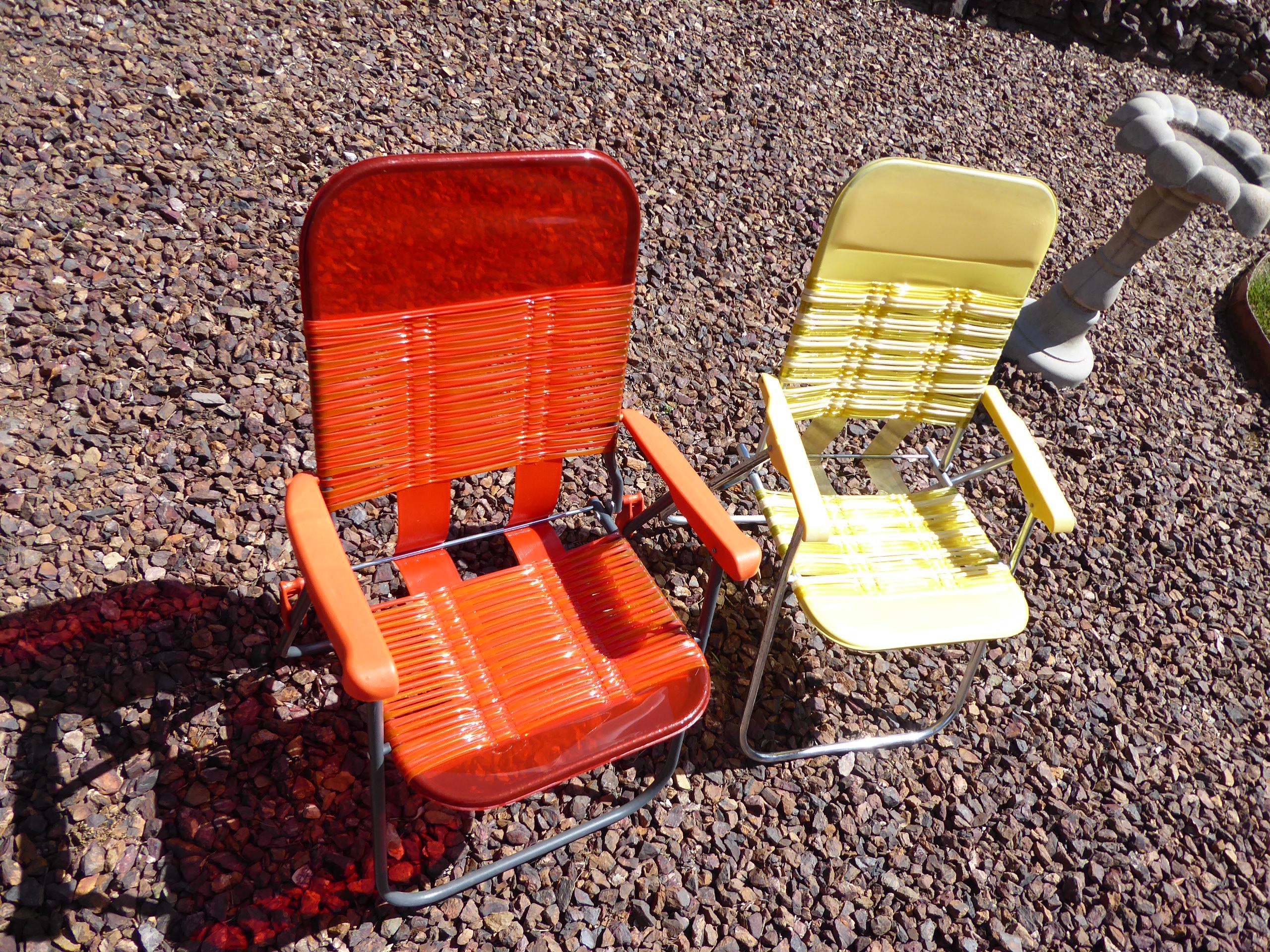 2 'jelly' Tubing Lawn Chairs Red/orange & Yellow/white Folding RV ...
