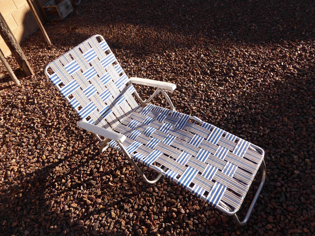 Sunbeam Lawn Chair Aluminum Folding Lounge Pool White Blue - Etsy
