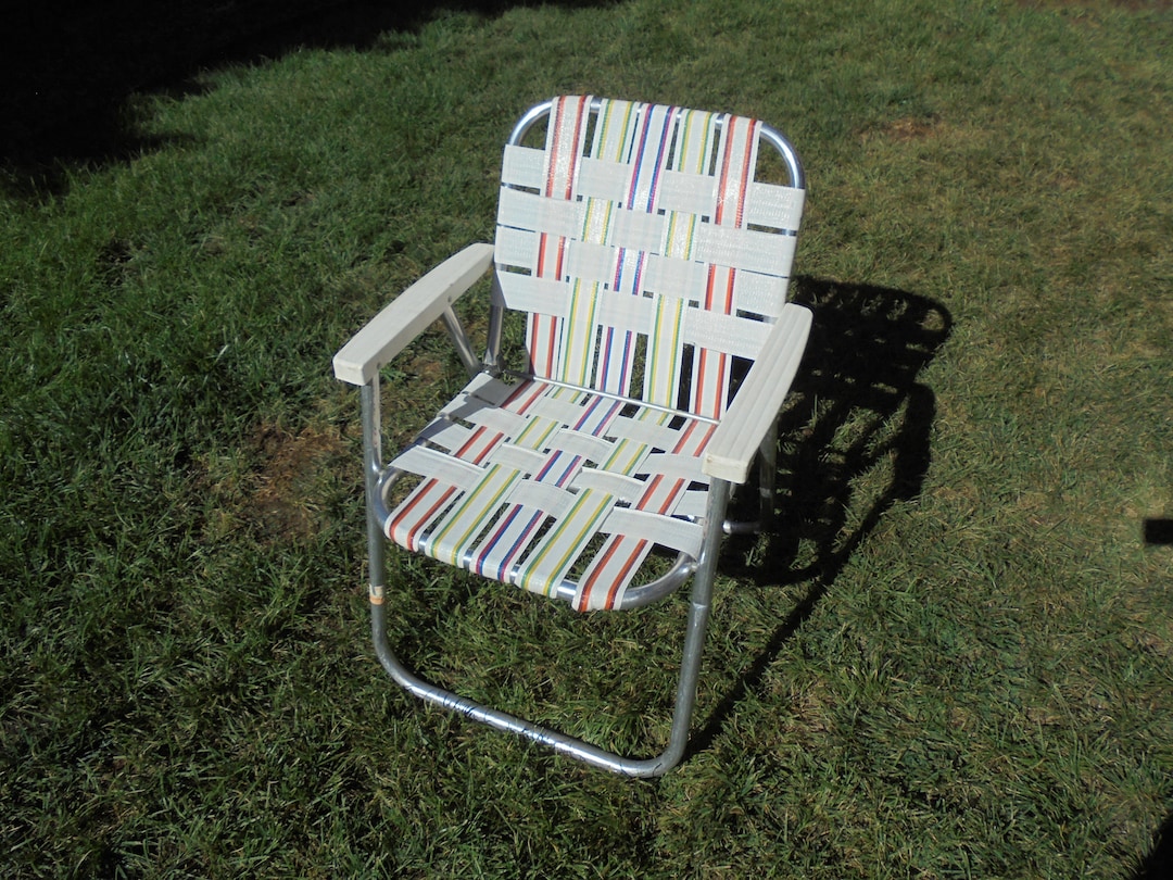 Lawn Chair Folding Chair Aluminum Frame Curved Back White and Multi ...