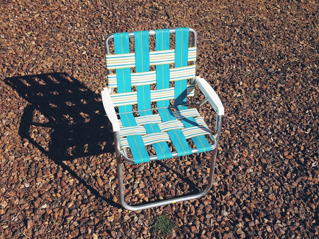 Lawn Chair Folding Chair Aluminum Frame Blue White Webbing - Etsy