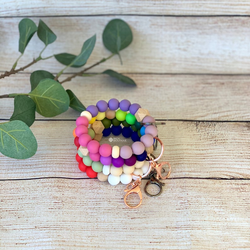 TRICOLOR WRISTLET Key Chain//beaded Silicone Bracelet Keychain,silicone ...