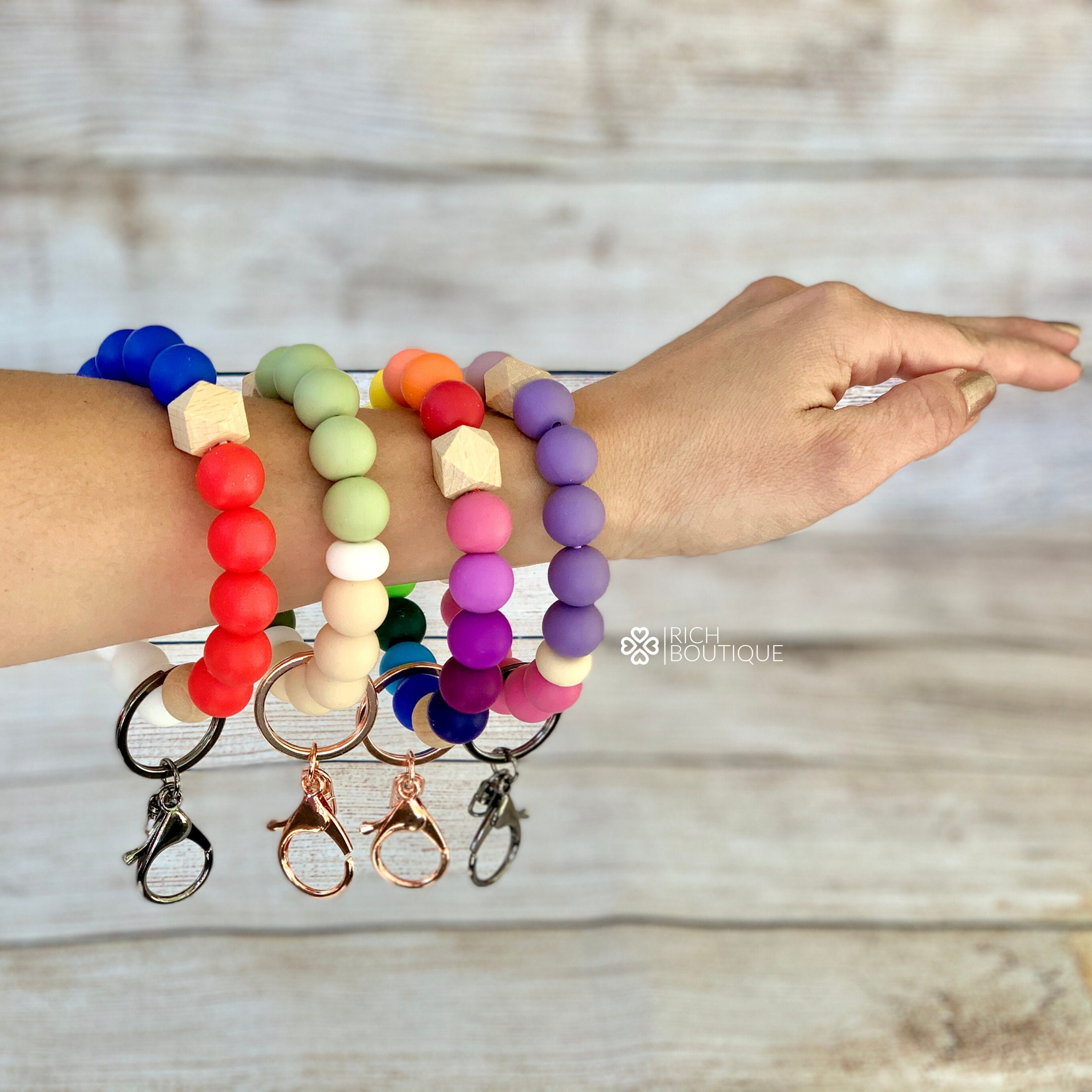 TRICOLOR WRISTLET Key Chain//beaded Silicone Bracelet Keychain,silicone ...