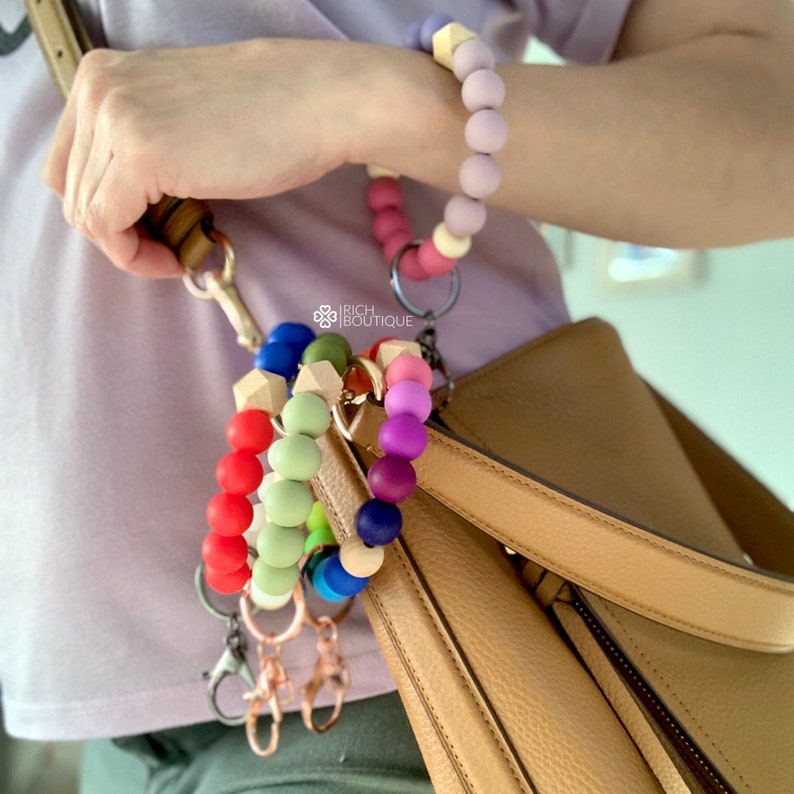 TRICOLOR WRISTLET Key Chain//beaded Silicone Bracelet Keychain,silicone ...