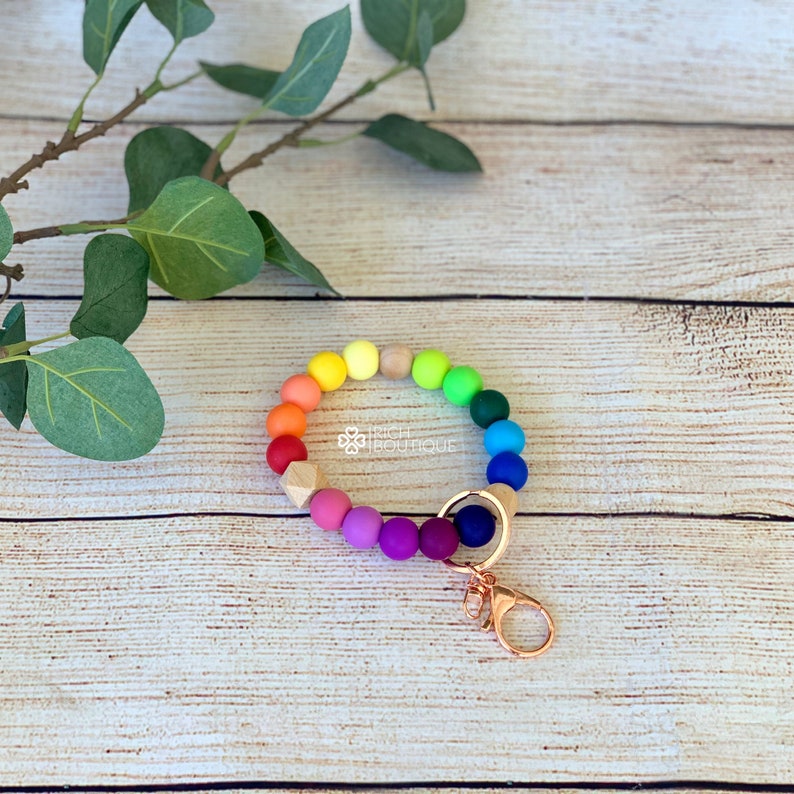 TRICOLOR WRISTLET Key Chain//beaded Silicone Bracelet Keychain,silicone ...