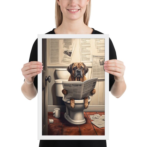 Dog on Toilet Reading Paper - Etsy