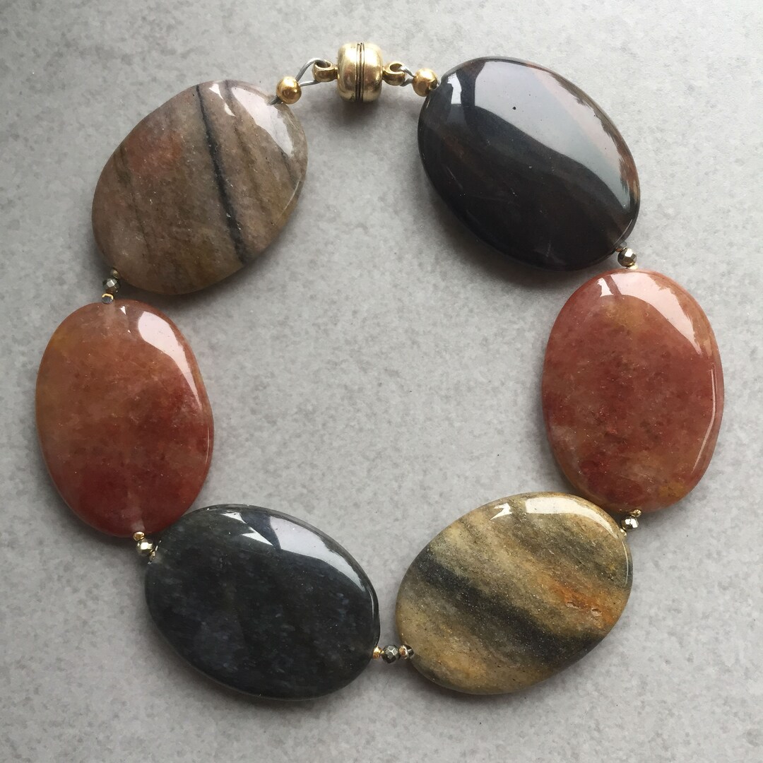 Rainbow Moss Agate Bracelet, Pyrite, Rust, multi gemstone bracelet ...