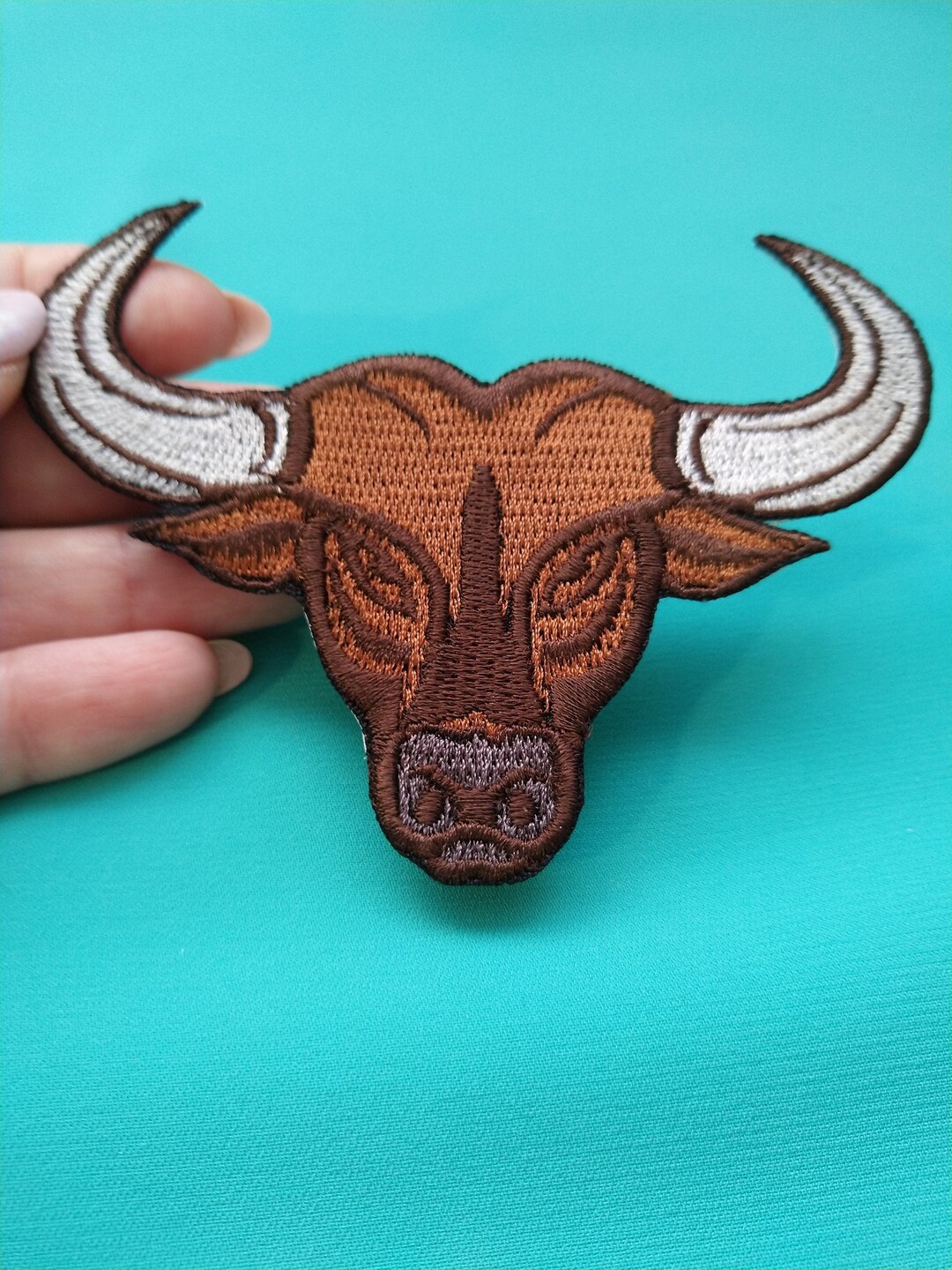 Oxen Patch Embroidered Bull Head Animal Patch Small Bull Iron on Patch ...