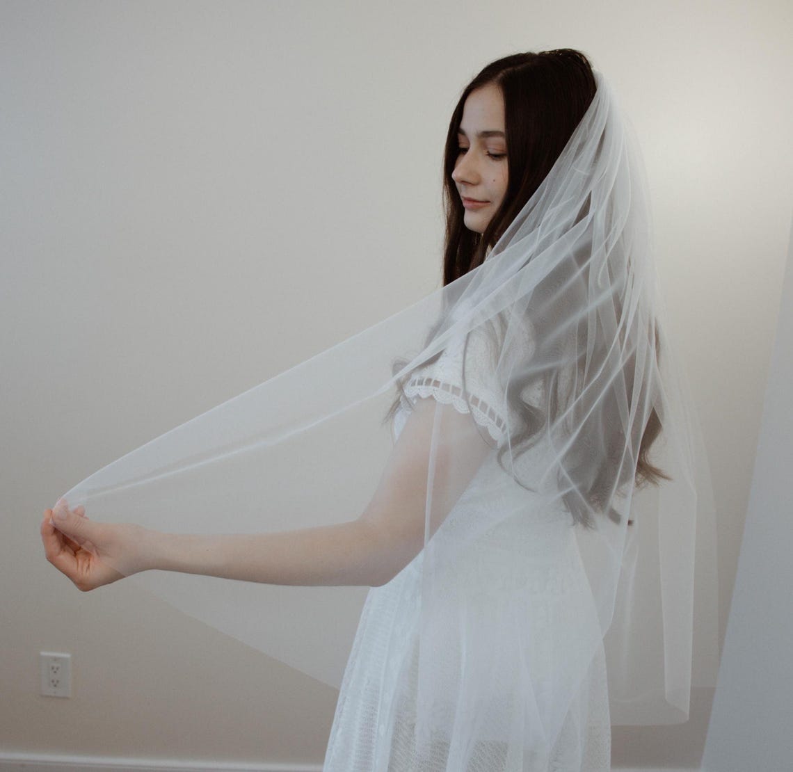 Minimalist Handmade Veil | Plain Edge Veil in Fingertip Length | White ...