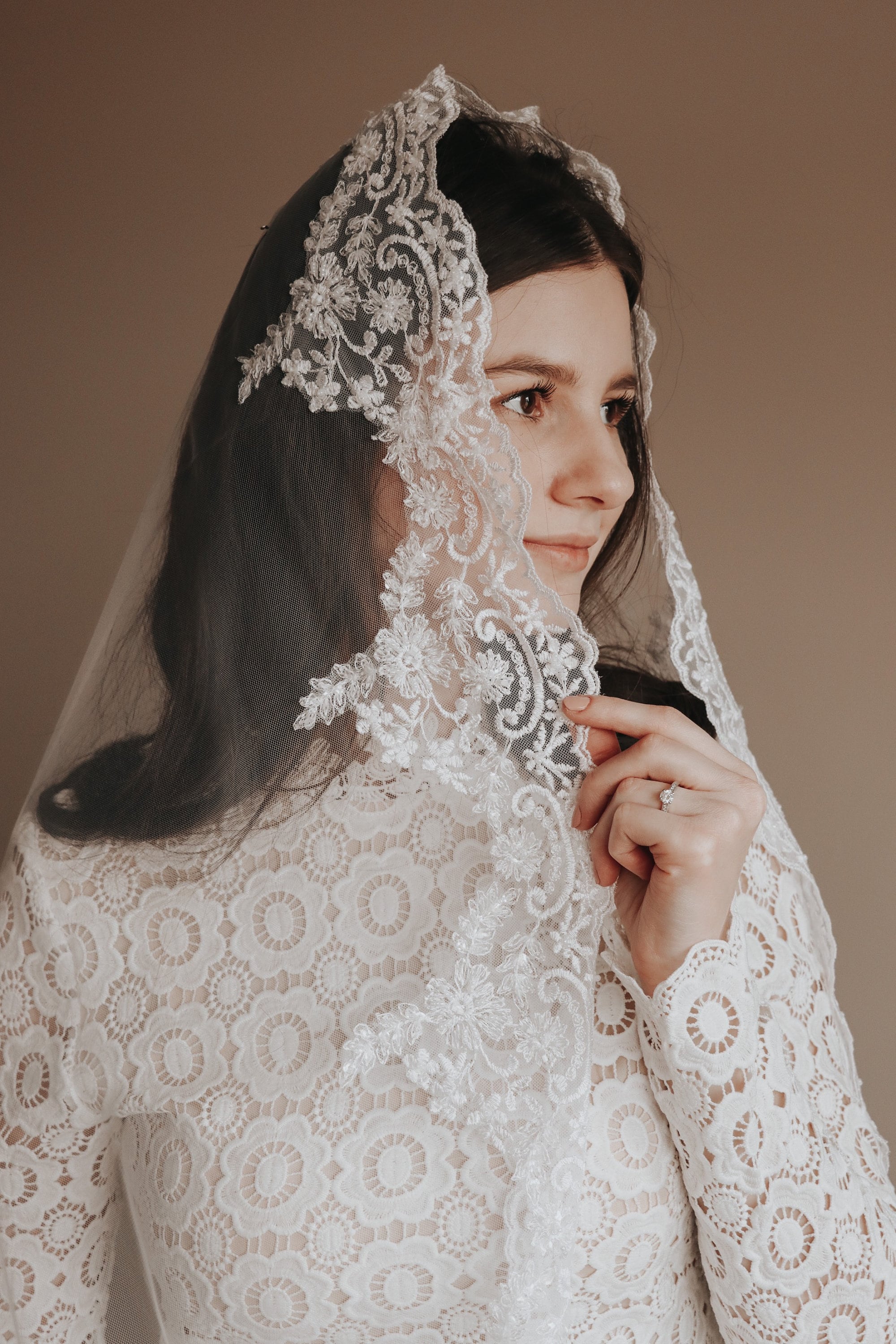 White Embroidered and Beaded Veil, Elegant Chapel Length Veil, White ...
