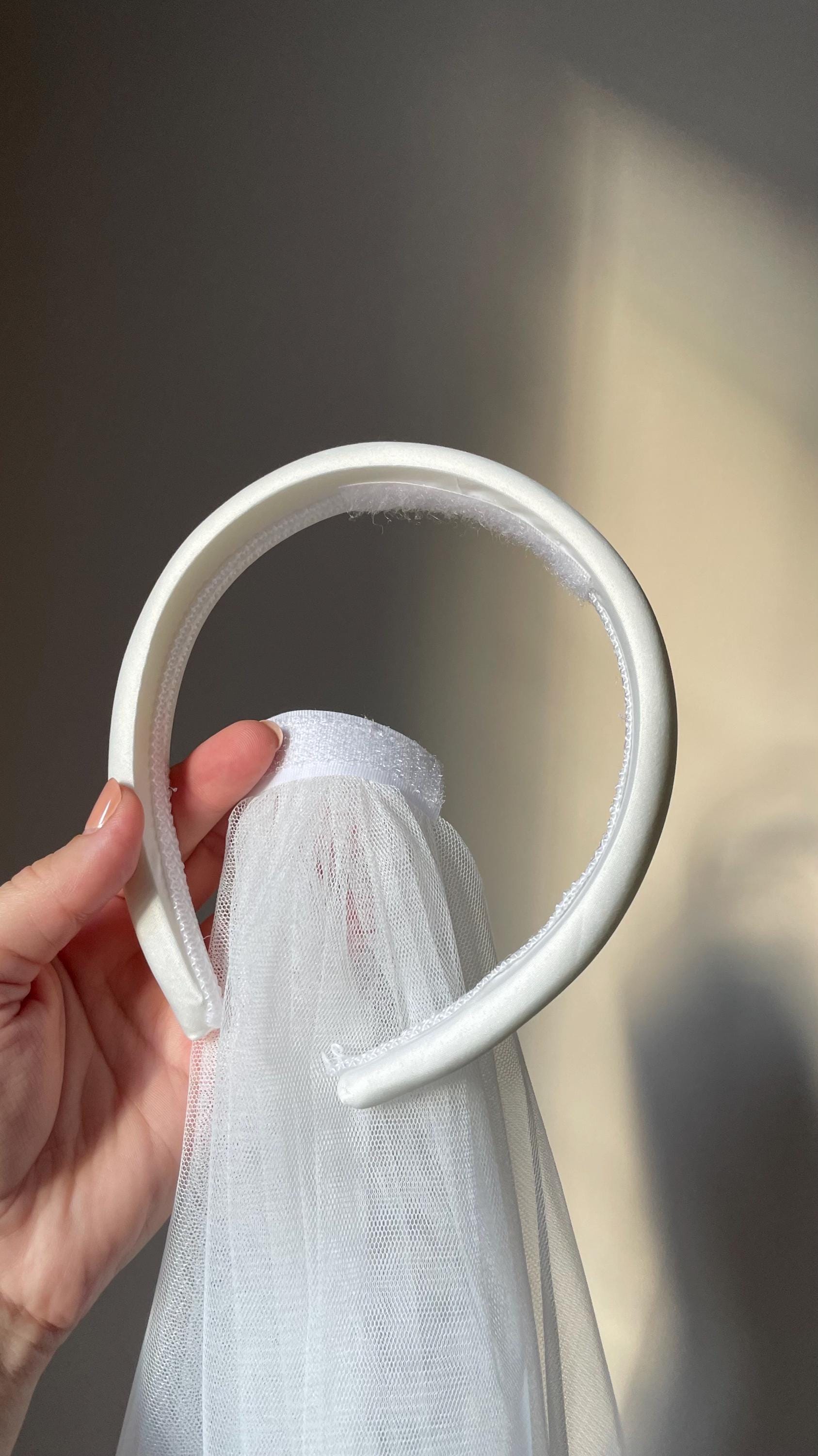 Minimalist Ivory Padded Headband With Removable Double Tier Veil - Etsy