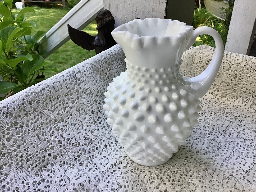 Fenton Hobnail Milk Glass Syrup Pitcher - Etsy