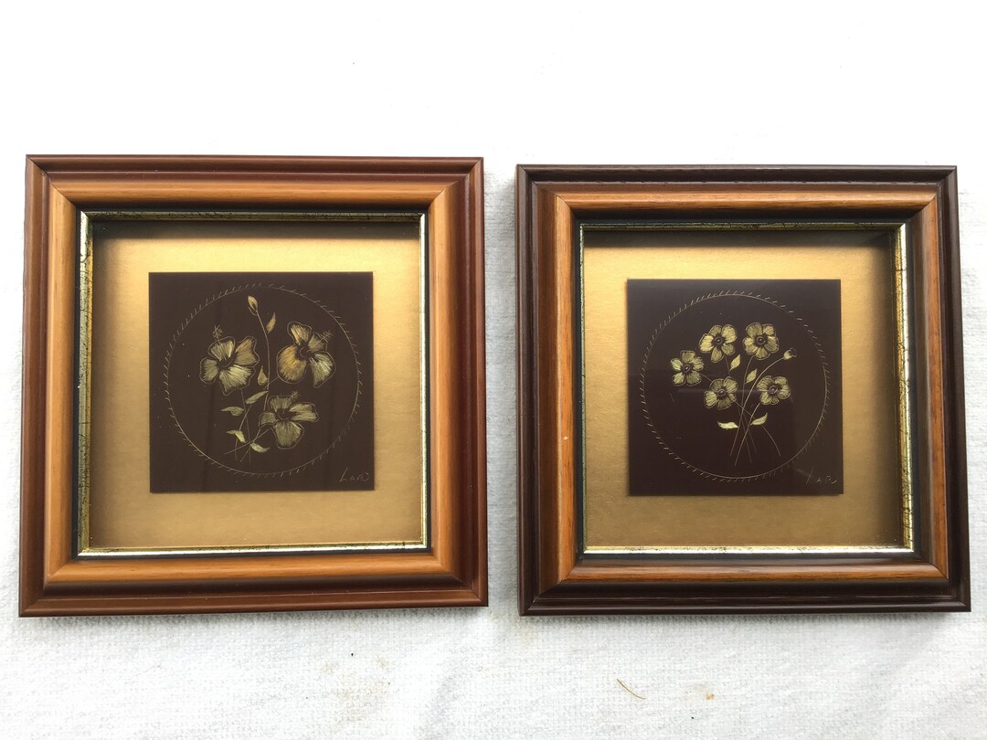 Hand Engraved Enamel Brass Etched Floral Wall Art Larry Beck - Etsy