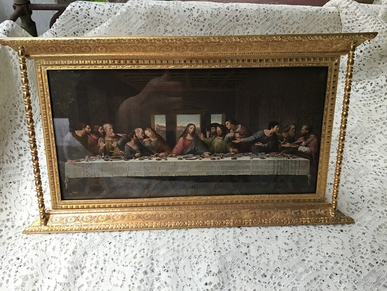 Vintage Ornate Brass Frame With Last Supper Lithograph Etsy