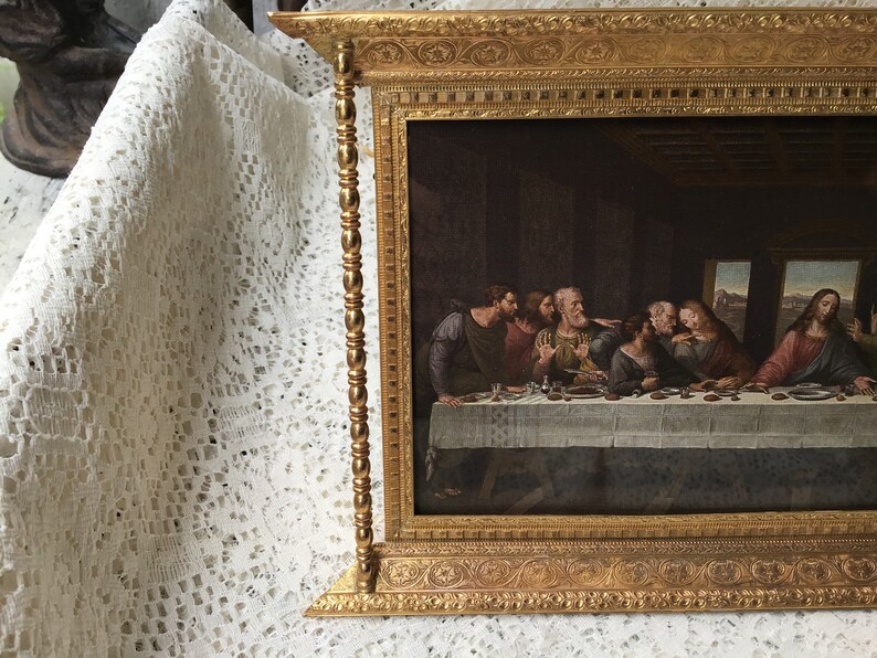 Vintage Ornate Brass Frame With Last Supper Lithograph Etsy