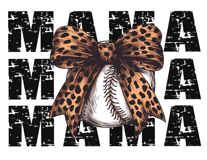 Baseball Mama Leopard Bow PNG Instant Download, Cute Sports Mom Digital ...