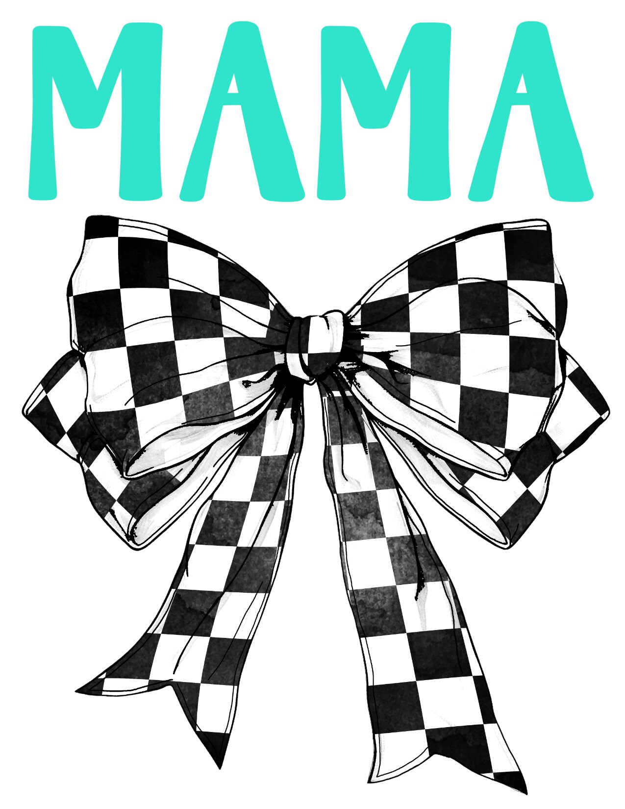 MAMA With Black and White Check Bow - Etsy
