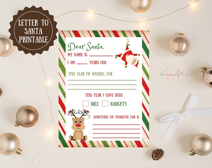 Letter to Santa PRINTABLE / Kids Letter to Santa / Santa Letter ...