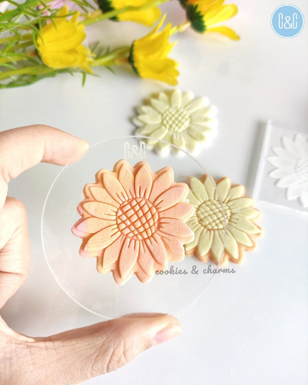 Sunflower Spring 3D POP Embosser Fondant Stamp With Matching Cutter, Flower Debosser, Texture ...