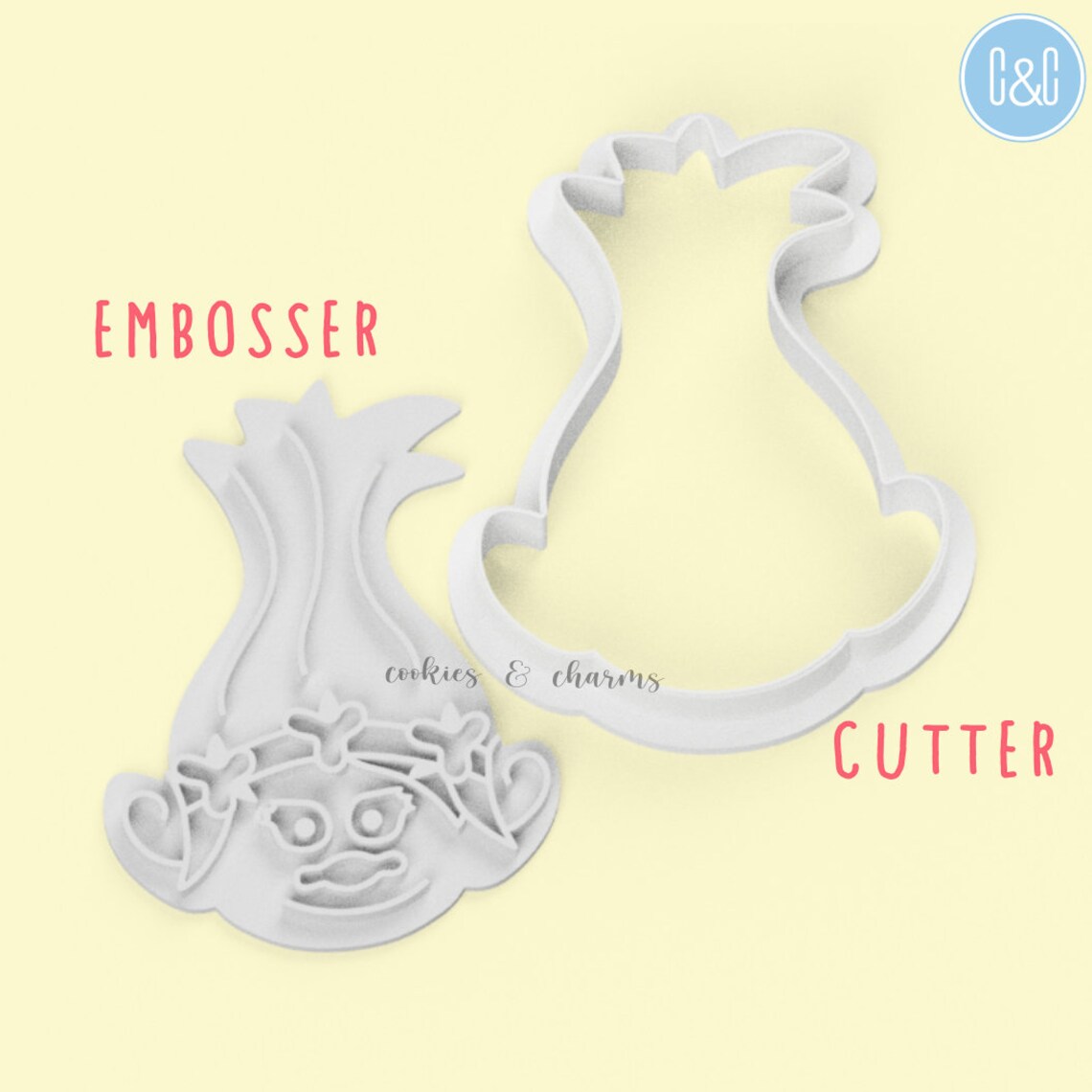 Troll Poppy Branch Cookie Cutter Stamp Embosser, Fondant Cutter ...