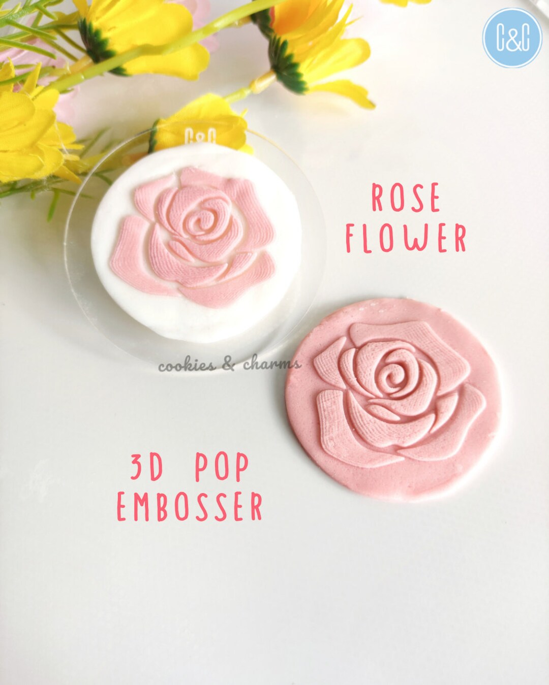 Rose Flower Spring 3D POP Embosser Fondant Stamp With Matching Cutter ...