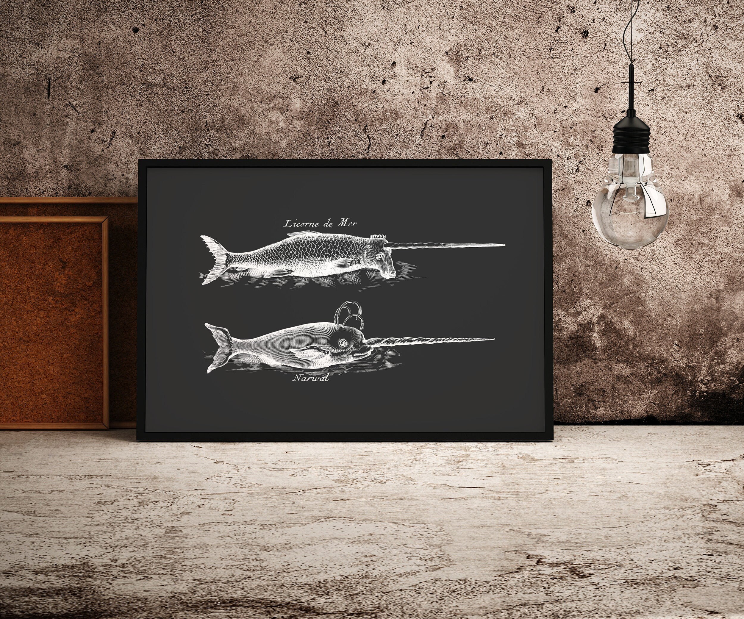Vintage Narwhal Print | Narwhal Poster | Unicorn of the Sea Art ...