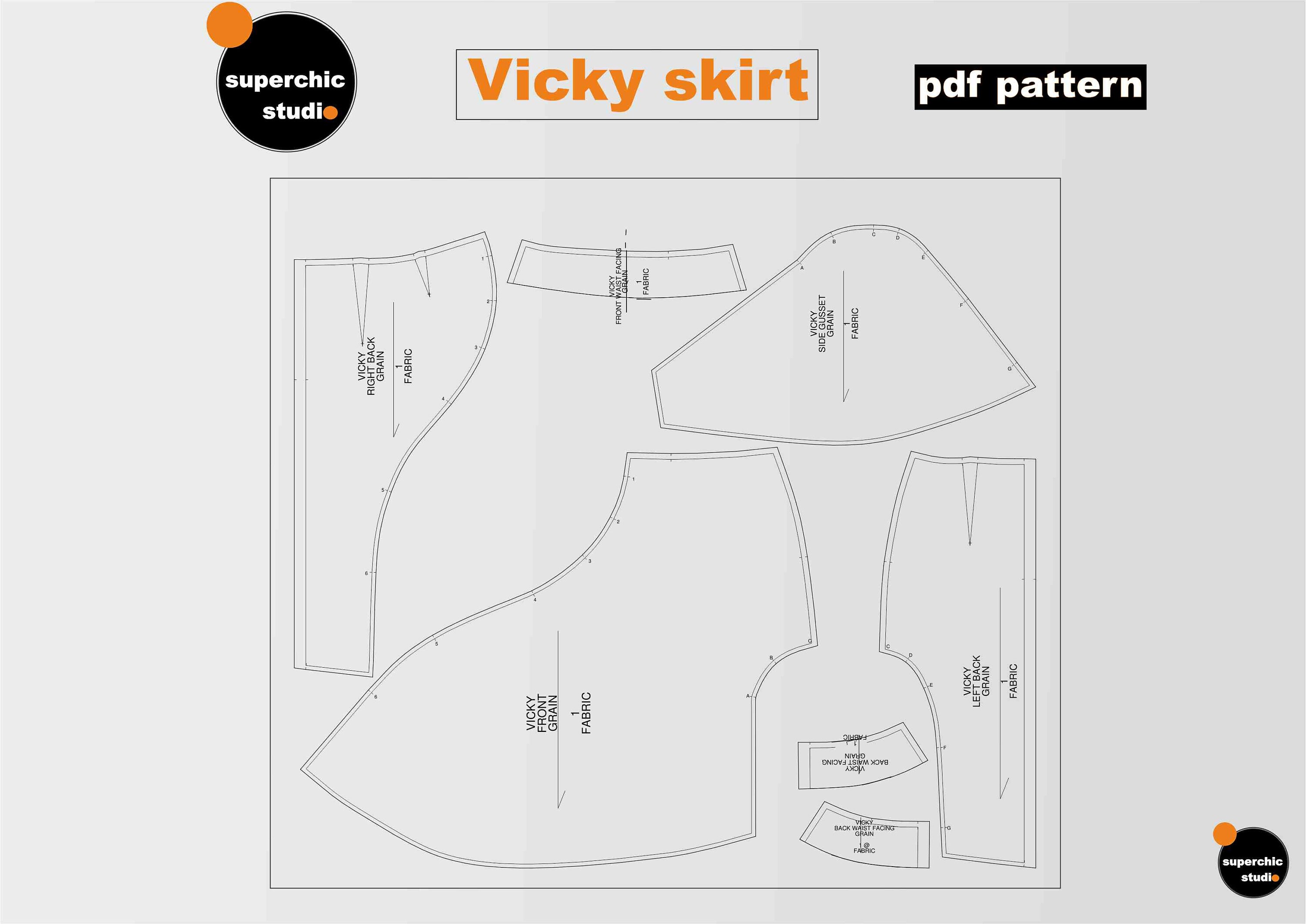 VICKY Skirt Sewing Pattern PDF A0 Copyshop plus Sizes 46-48-50-inspired ...