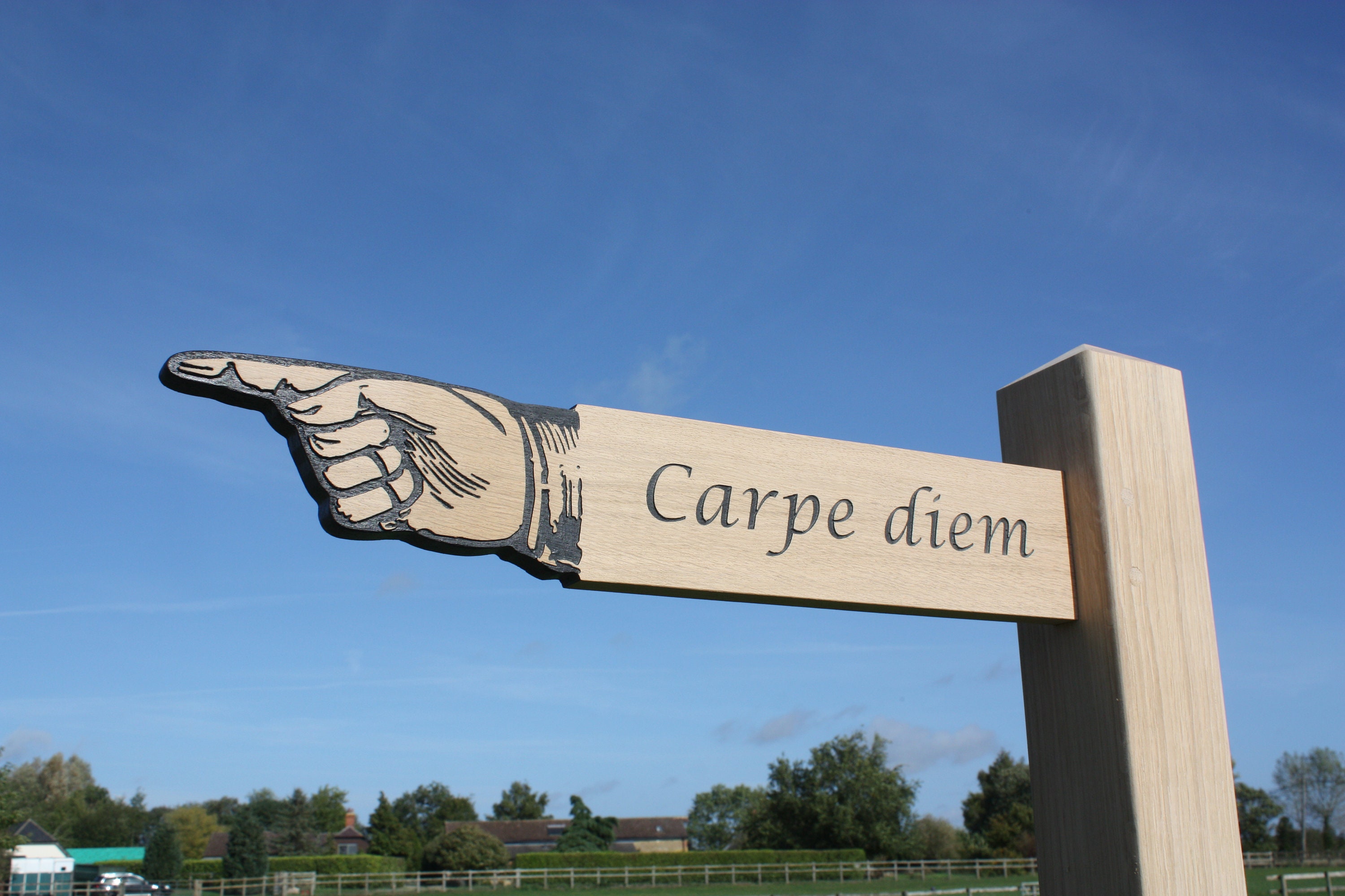 Pointing Finger Oak Sign Post, Personalized Engraving, Retro Manicule ...