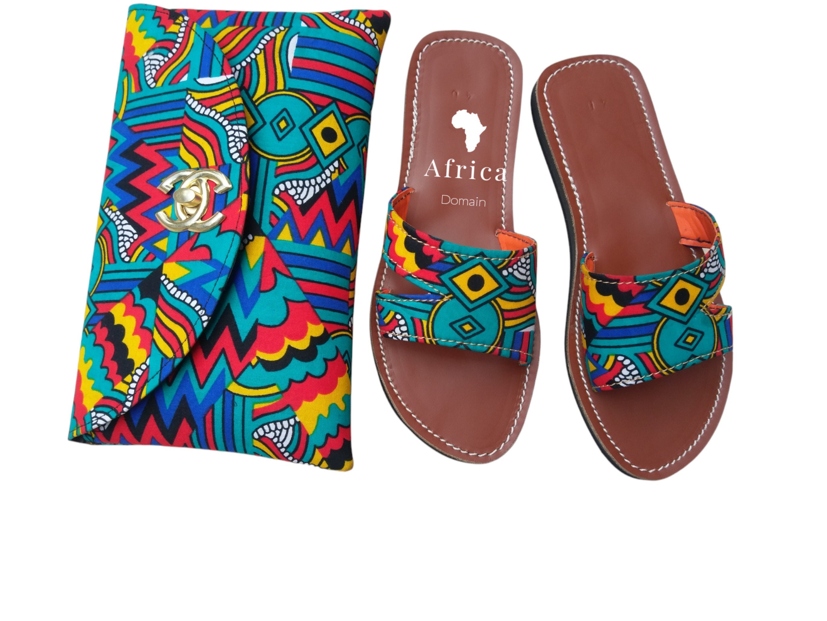 Matching Set of Sandals and Clutch Bag, African Sandals, Leather ...