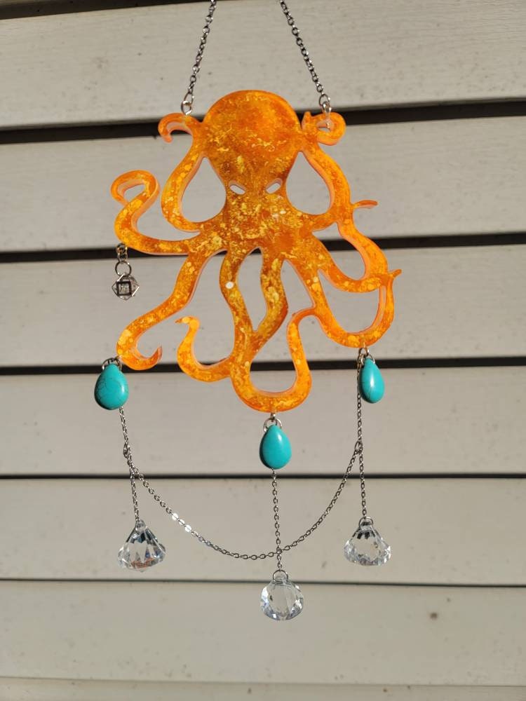 Octopus With Turquoise Suncatcher - Etsy
