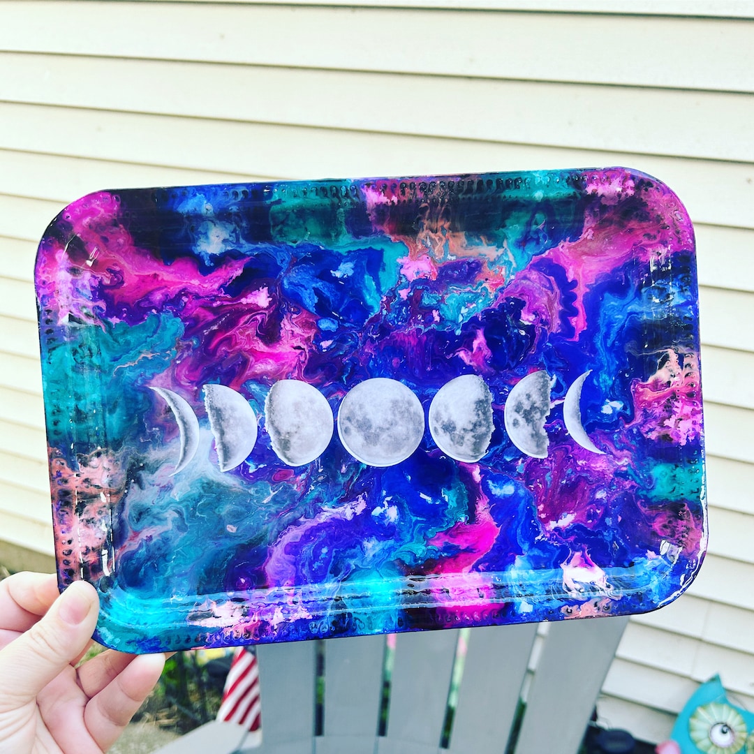 Moon Phase Galaxy Metal Rectangle Tray - Etsy