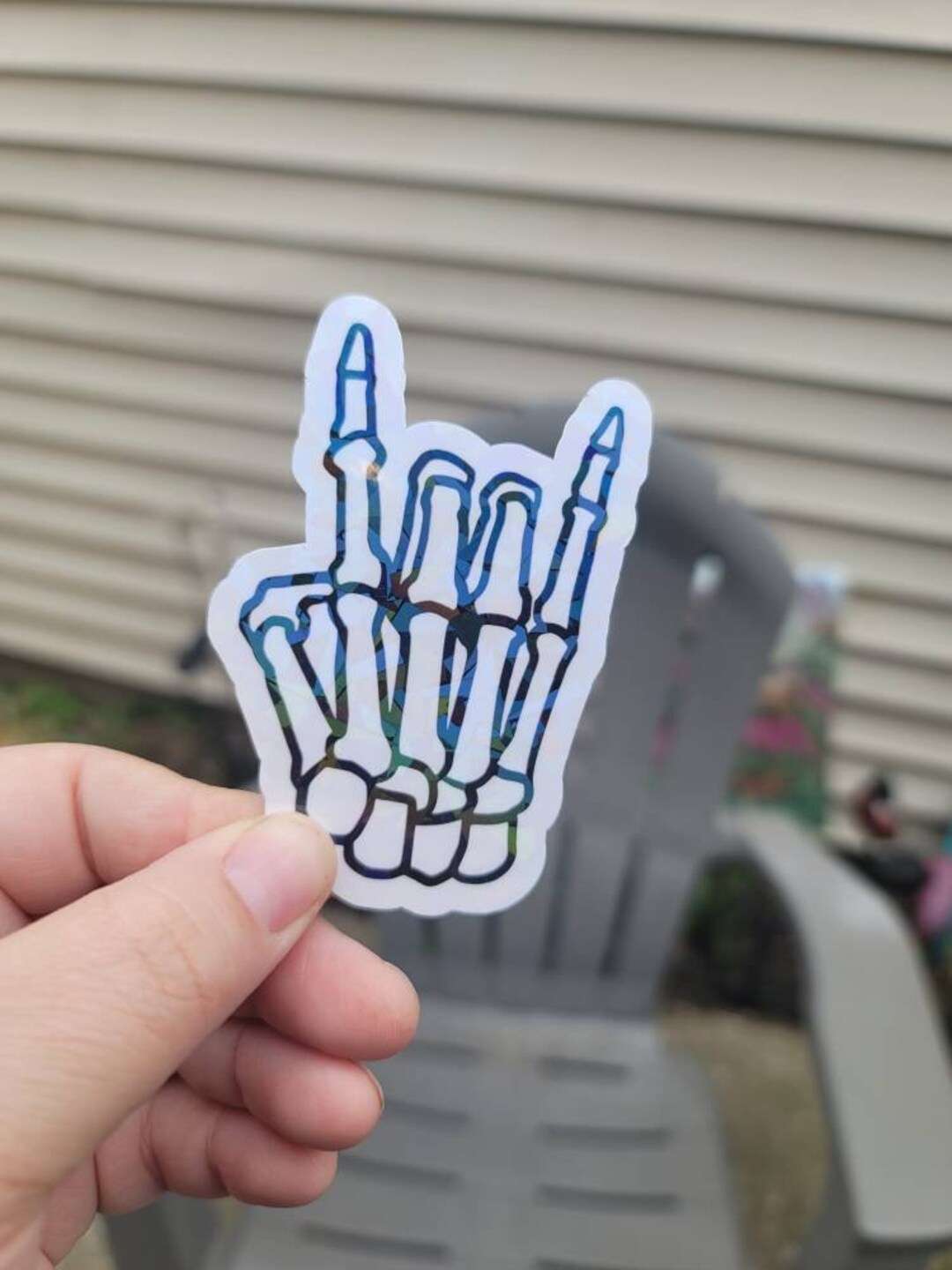 Skellie Hand Rock on Holographic Sticker - Etsy